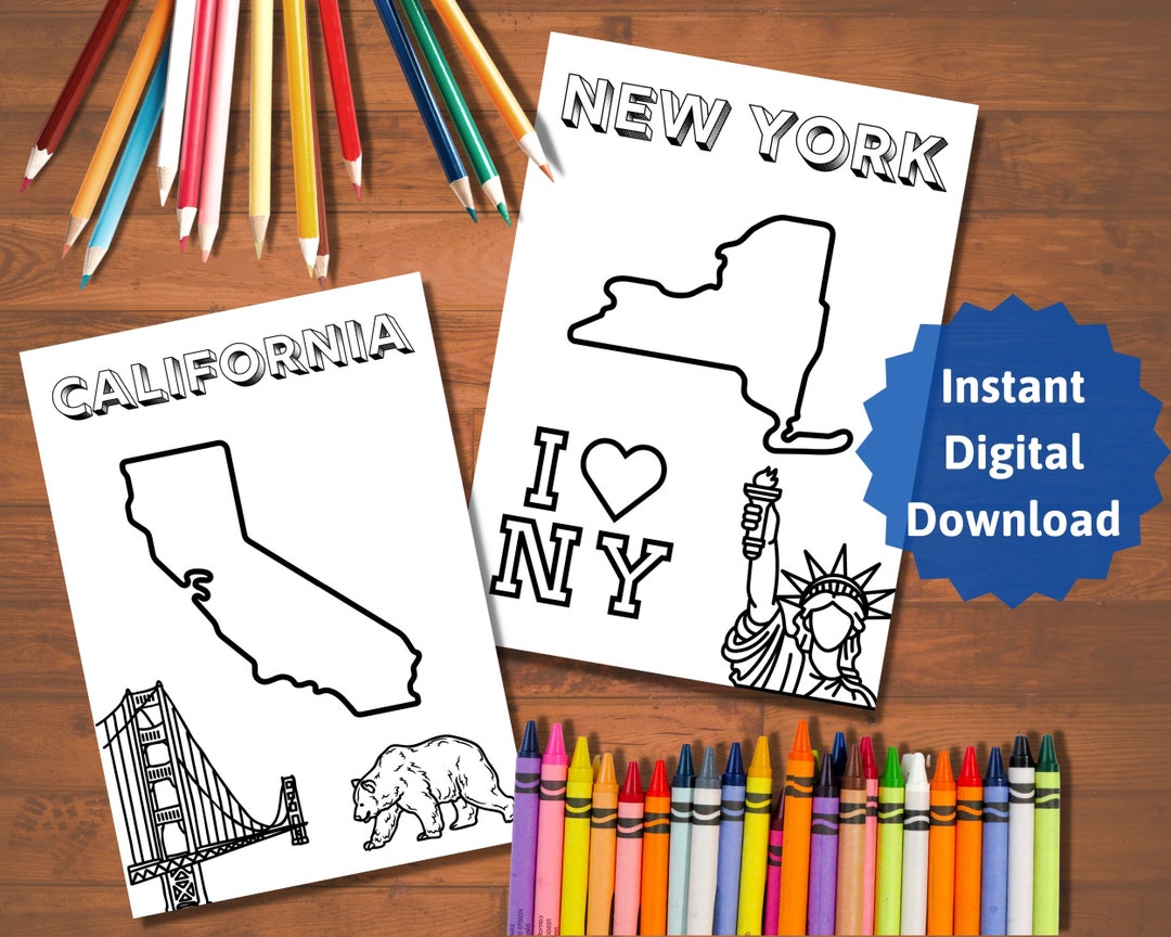 Children's US States Coloring Pages 50 Pages - Etsy