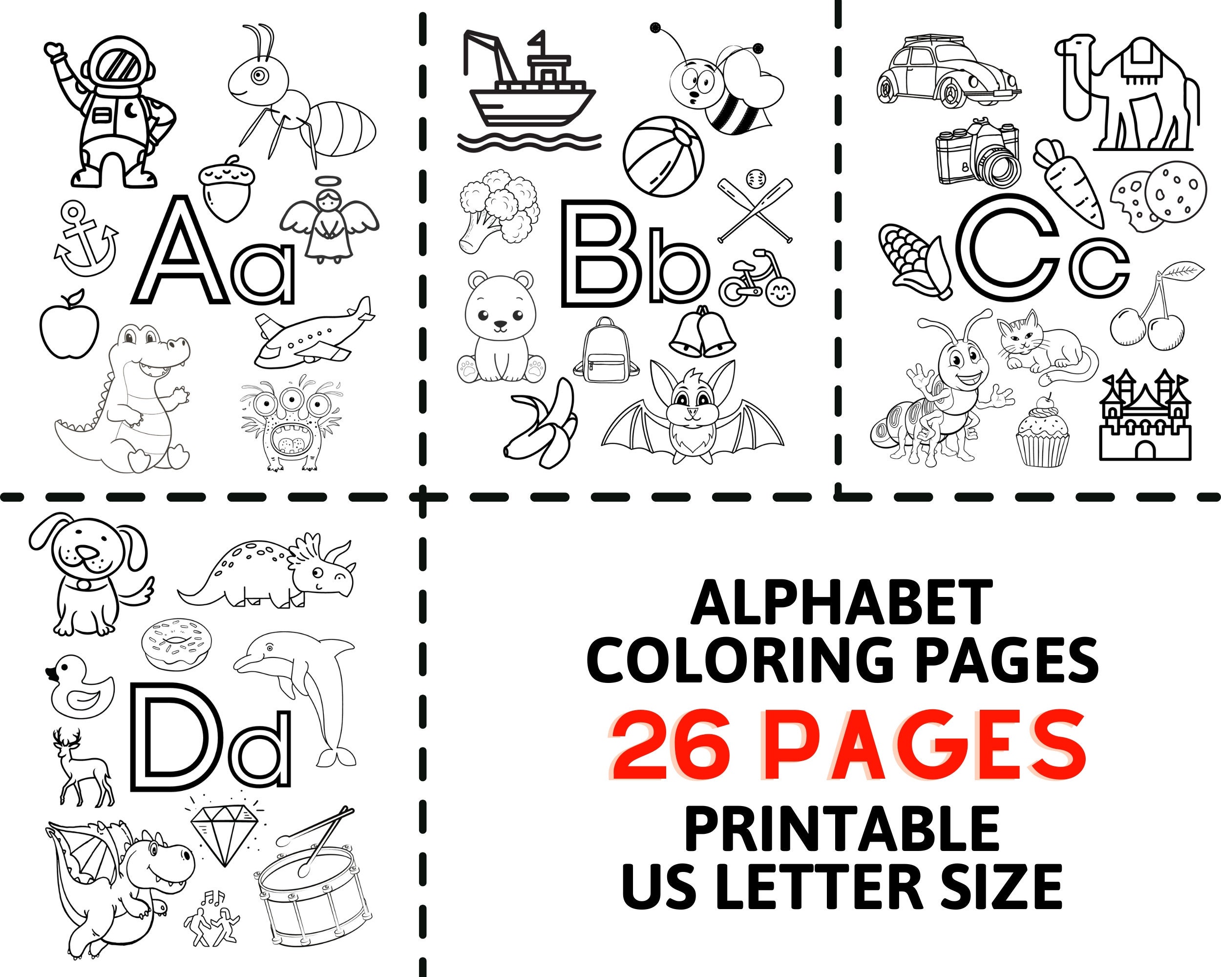 Children's Learning Letters Coloring Pages 26 Pages A Through Z - Etsy