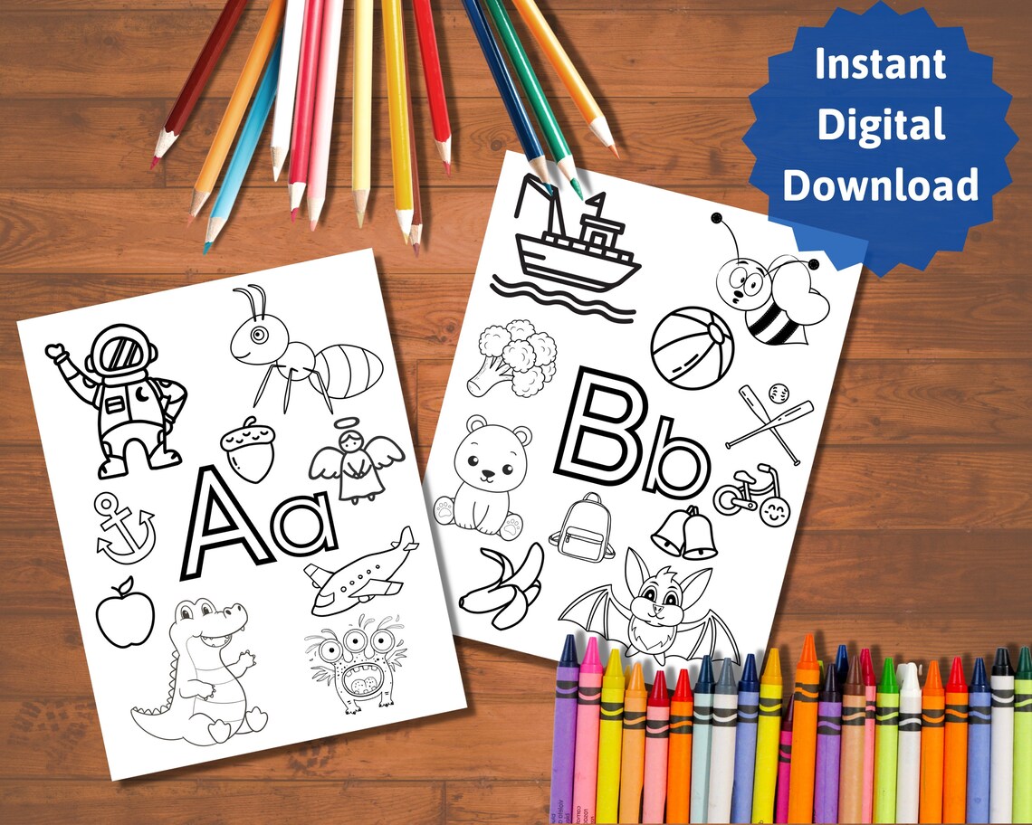 Children's Learning Letters Coloring Pages 26 Pages A Through Z - Etsy