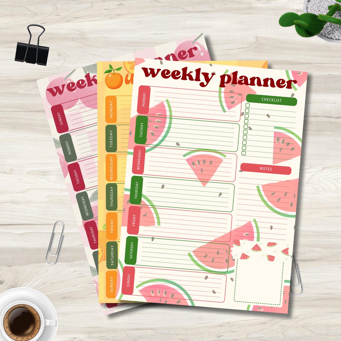 Watermelon Summer Weekly Planner Calendar Journal Printable Pdf,summer ...