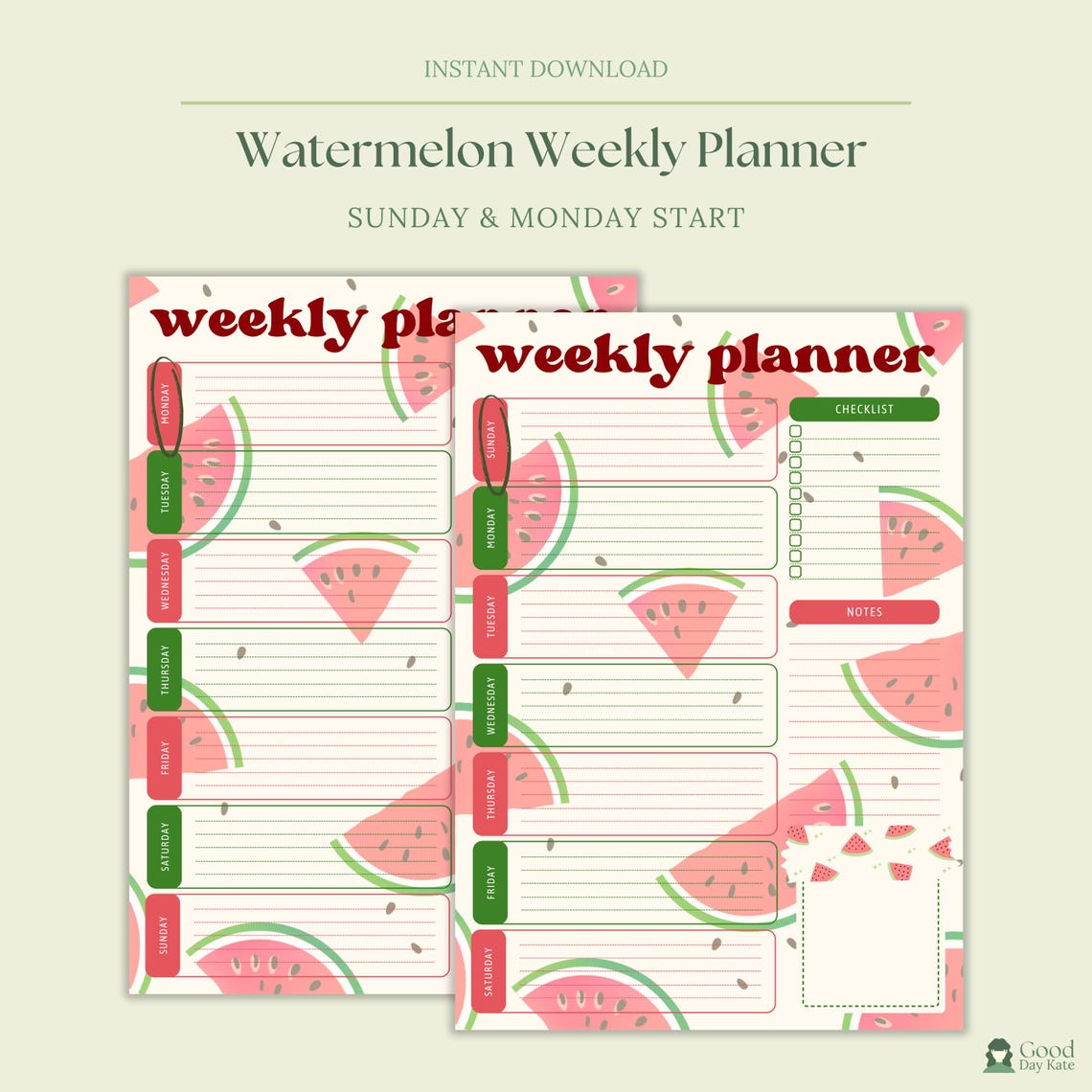Watermelon Summer Weekly Planner Calendar Journal Printable Pdf,summer ...