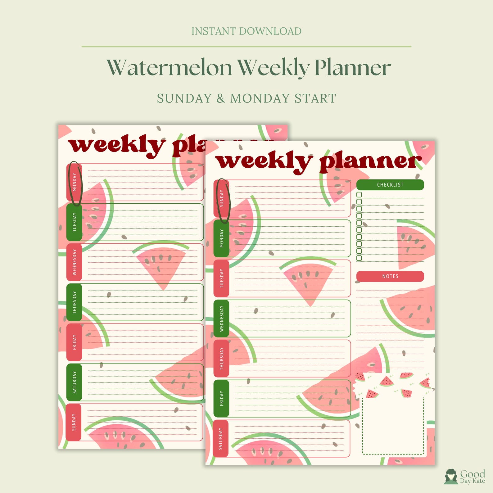 Watermelon Summer Weekly Planner Calendar Journal Printable Pdf,summer ...