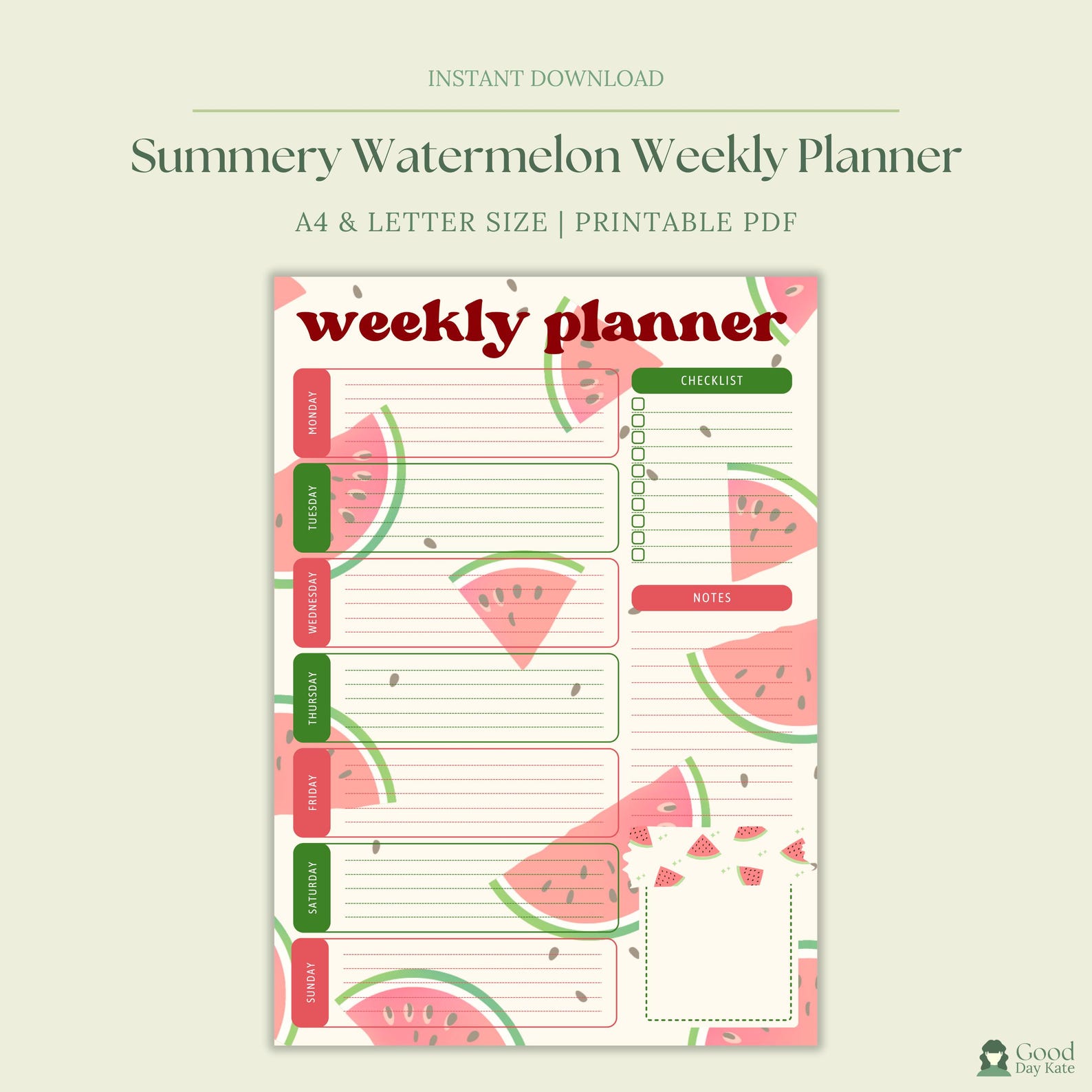 Watermelon Summer Weekly Planner Calendar Journal Printable Pdf,summer ...