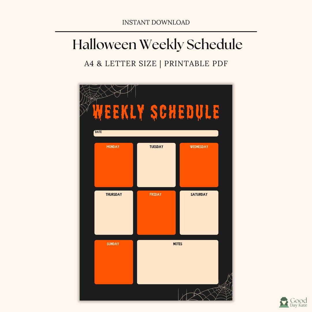 Halloween Weekly Schedule Journal Printable Pdf,a4/letter Size,kids ...