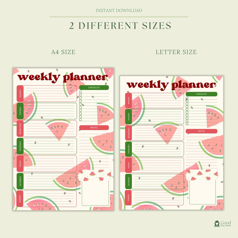 Watermelon Summer Weekly Planner Calendar Journal Printable Pdf,summer ...