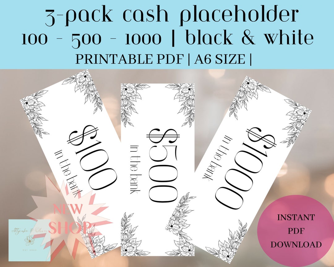 3-pack Printable Cash Placeholders | Black & White Version | Cash ...