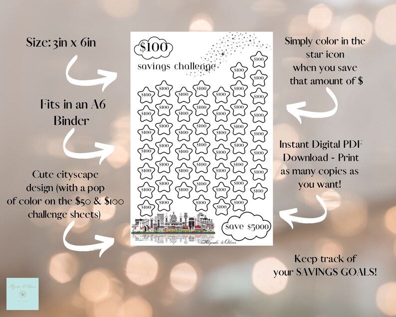 Printable Dollar Savings Challenge | A6 | 3x6 in | Budget Tracker | Savings Tracker | Cash ...