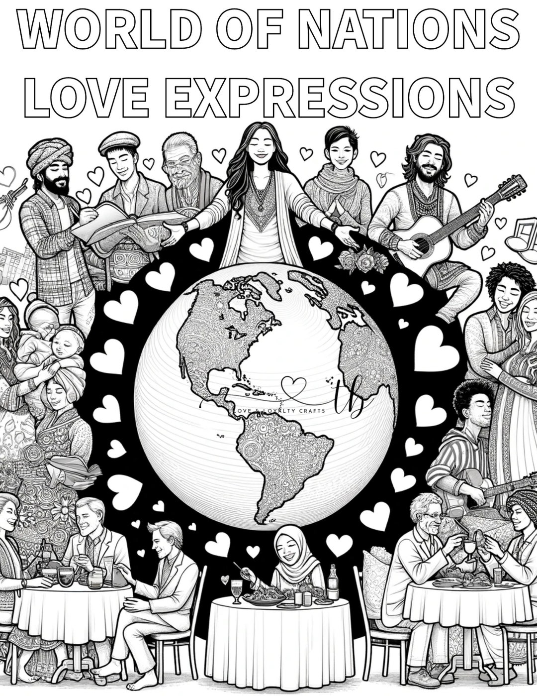 Adults World of Nations Love Expressions 18 Digital Printable Coloring ...