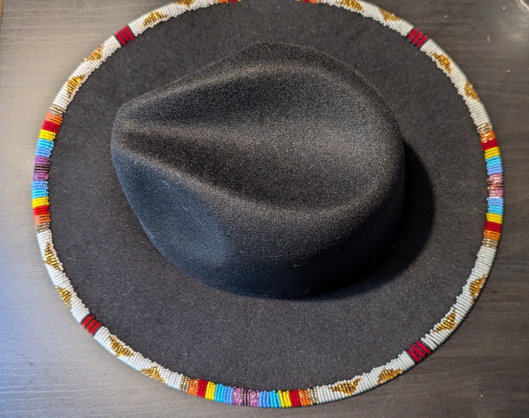 Unique Hand Beaded Fedora Hat Designed by Metis Artist Black Fedora ...