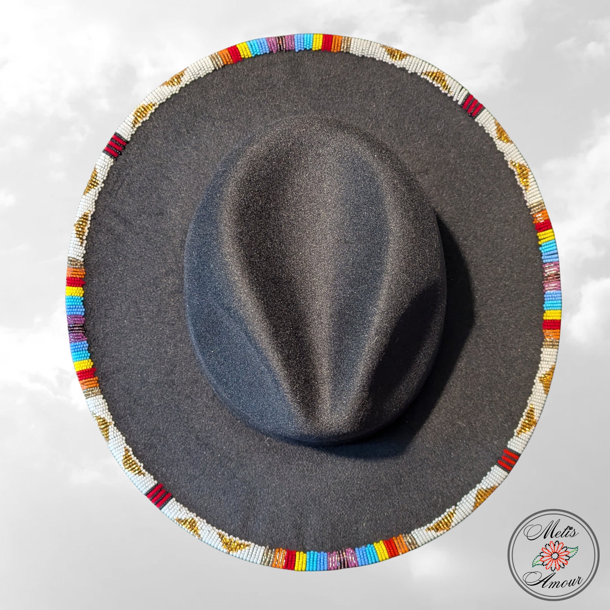 Unique Hand Beaded Fedora Hat Designed by Metis Artist Black Fedora ...