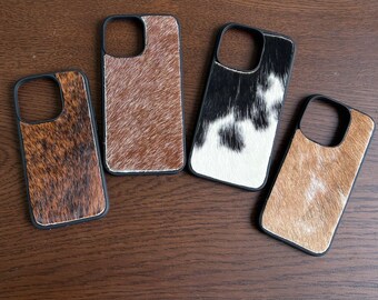Western Style Hair on Cowhide Leather Phone Case Genuine Cowhide ...