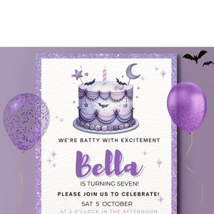 Editable Bat-themed Birthday Party Invitation | Purple Glitter ...