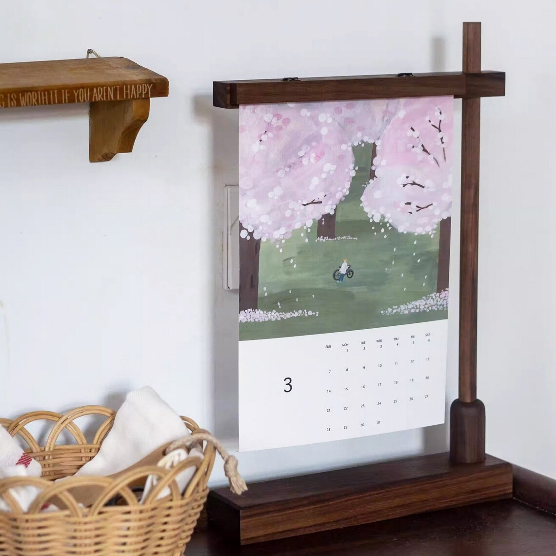 Handmade Cherry Wood, Black Walnut Calendar Rack, Announcement Display ...