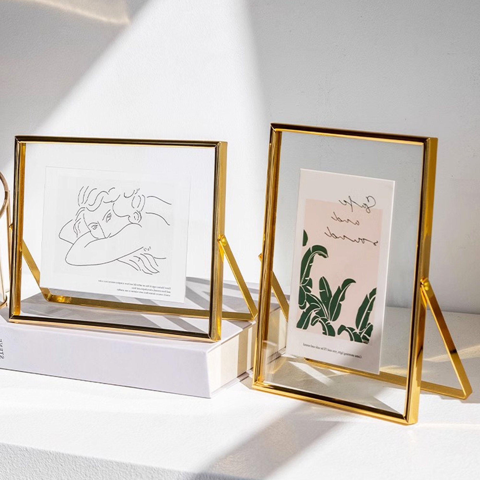 6 7 8 Inch Photo Frame, Glass Double-sided Transparent Metal Frame ...