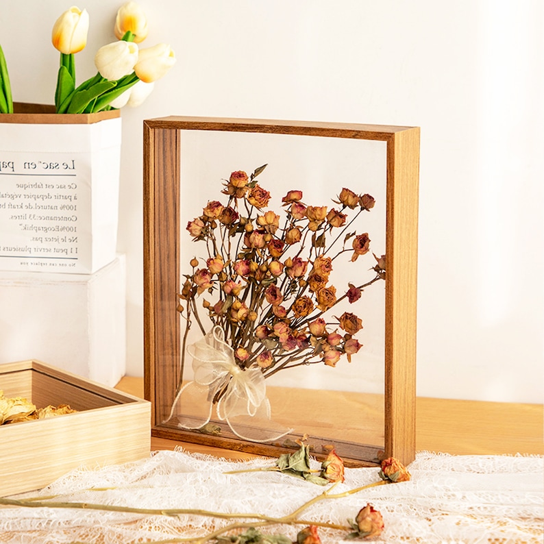 Wooden Transparent Hollow Frame, Dry Flower Storage and Display Frame ...
