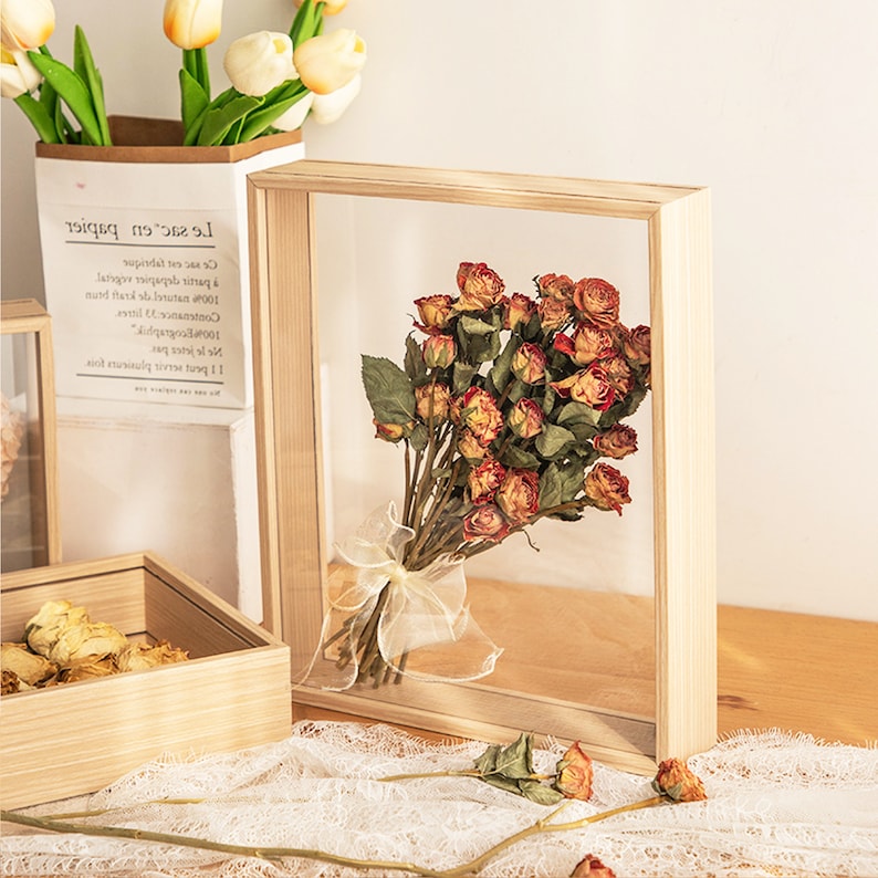 Wooden Transparent Hollow Frame, Dry Flower Storage and Display Frame ...