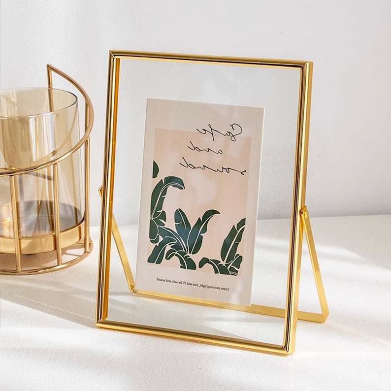 6 7 8 Inch Photo Frame, Glass Double-sided Transparent Metal Frame ...