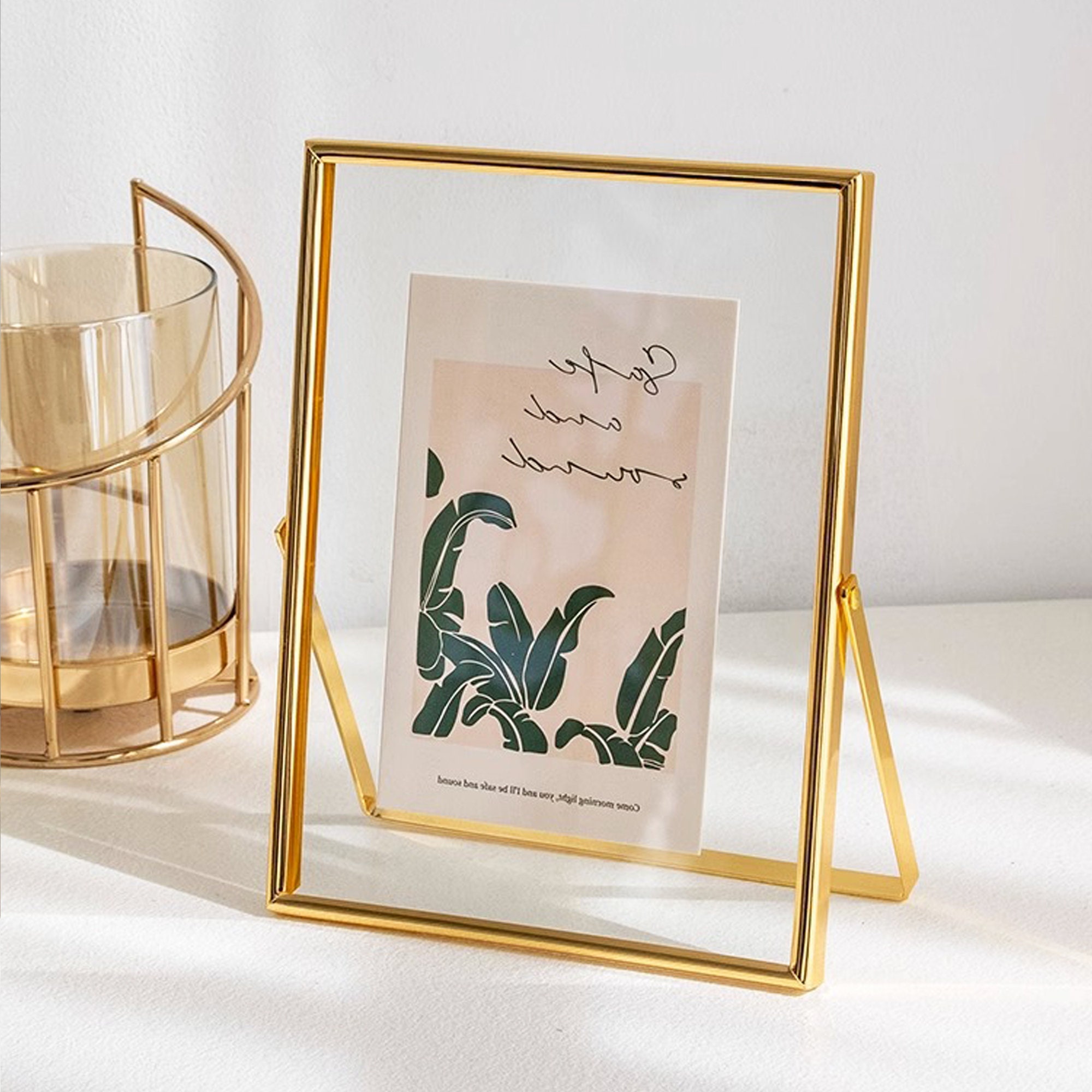 6 7 8 Inch Photo Frame, Glass Double-sided Transparent Metal Frame ...