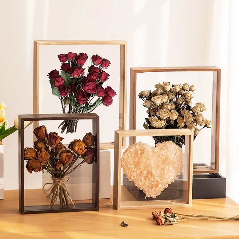 Wooden Transparent Hollow Frame, Dry Flower Storage and Display Frame ...