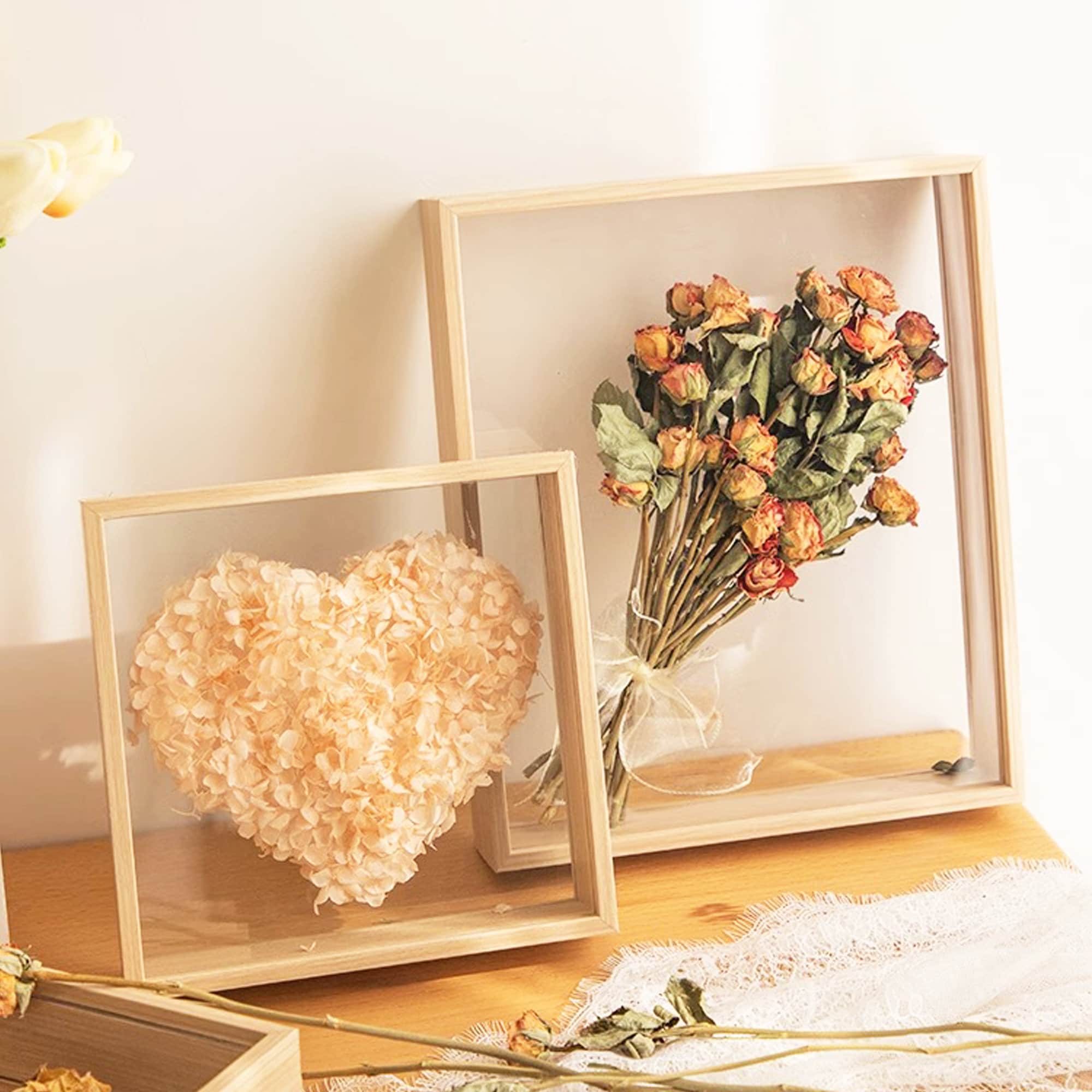 Wooden Transparent Hollow Frame, Dry Flower Storage and Display Frame ...