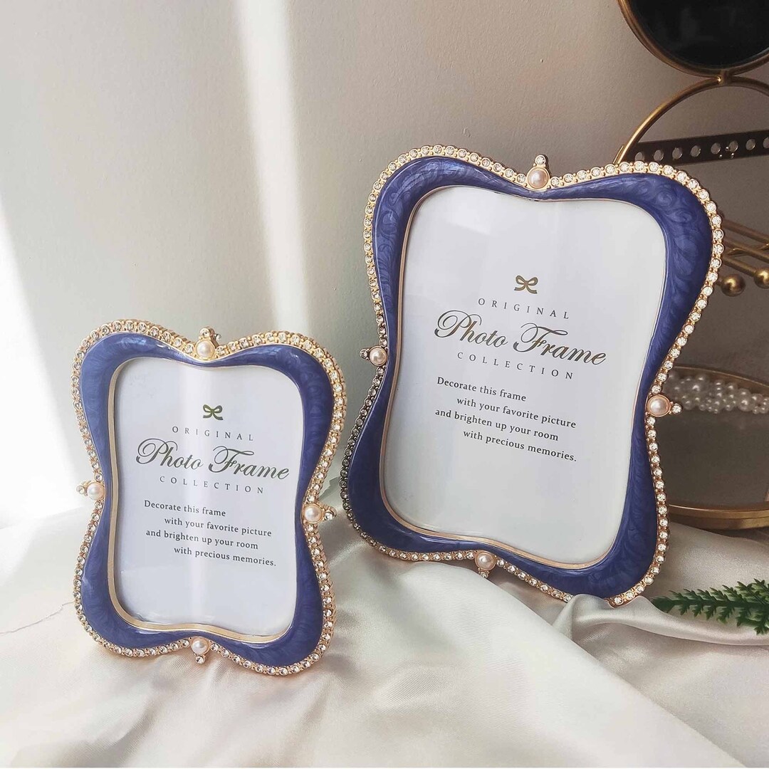 5-inch Pearl Rhinestone Blue Metal Frame, Creative Photo Display ...