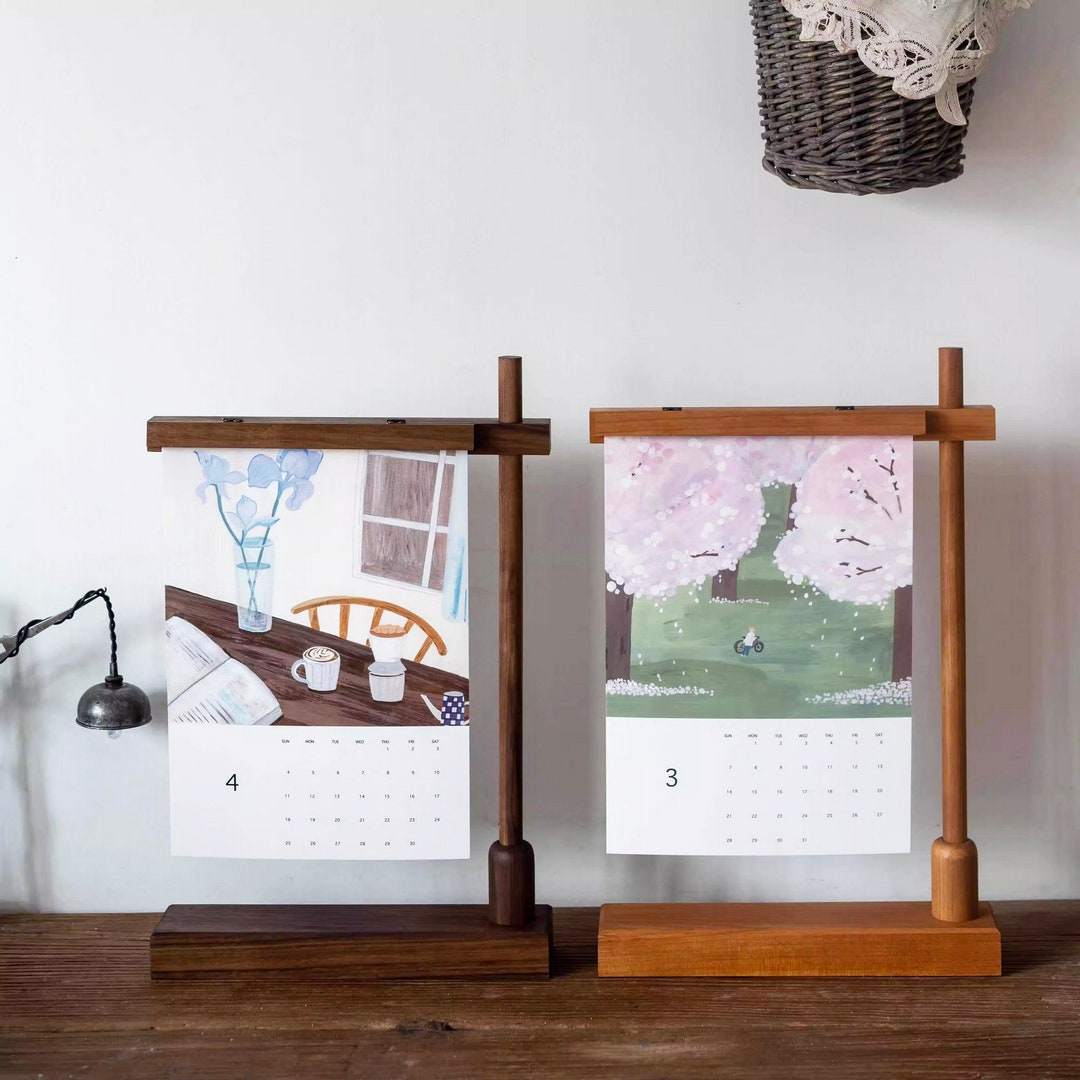 Handmade Cherry Wood, Black Walnut Calendar Rack, Announcement Display ...