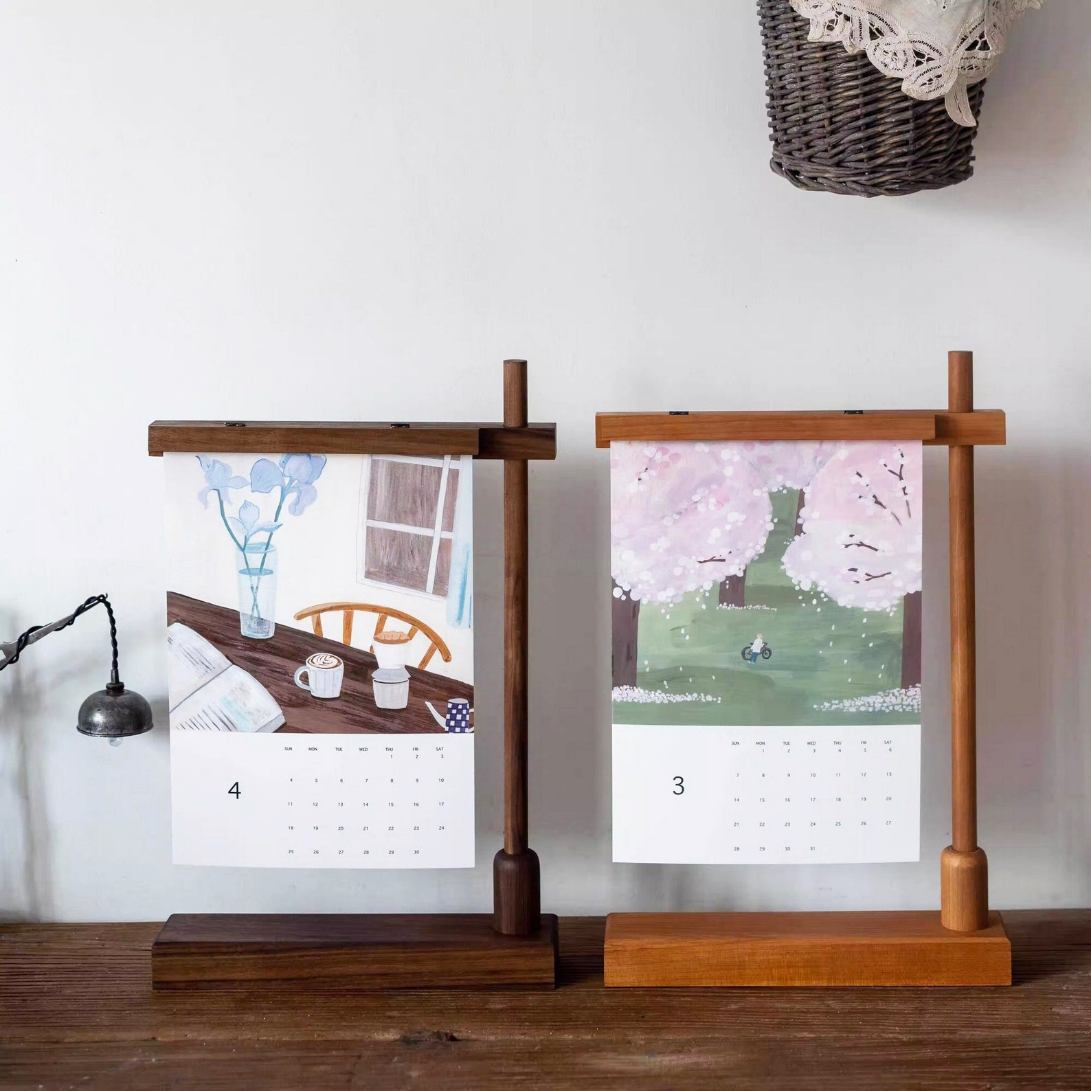 Handmade Cherry Wood, Black Walnut Calendar Rack, Announcement Display ...