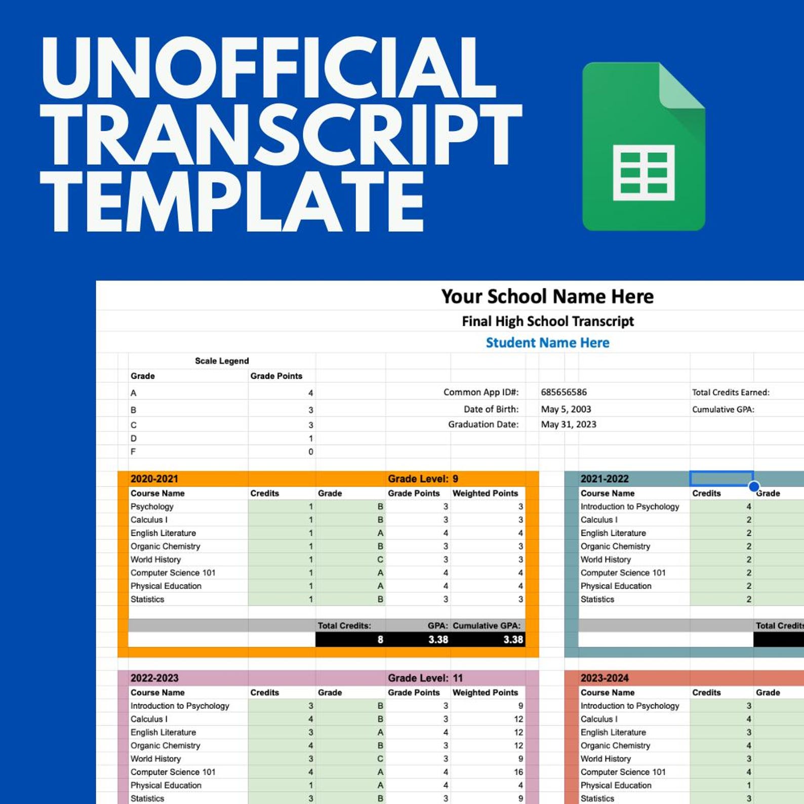 Unofficial High School Homeschool Transcript Template | College & Job ...