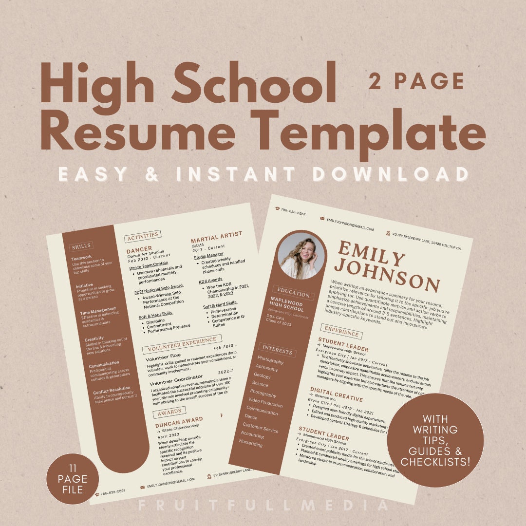 High School Resume for Students Canva Template Printable College ...