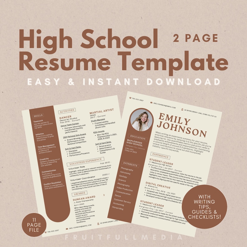 High School Resume for Students Canva Template Printable College ...