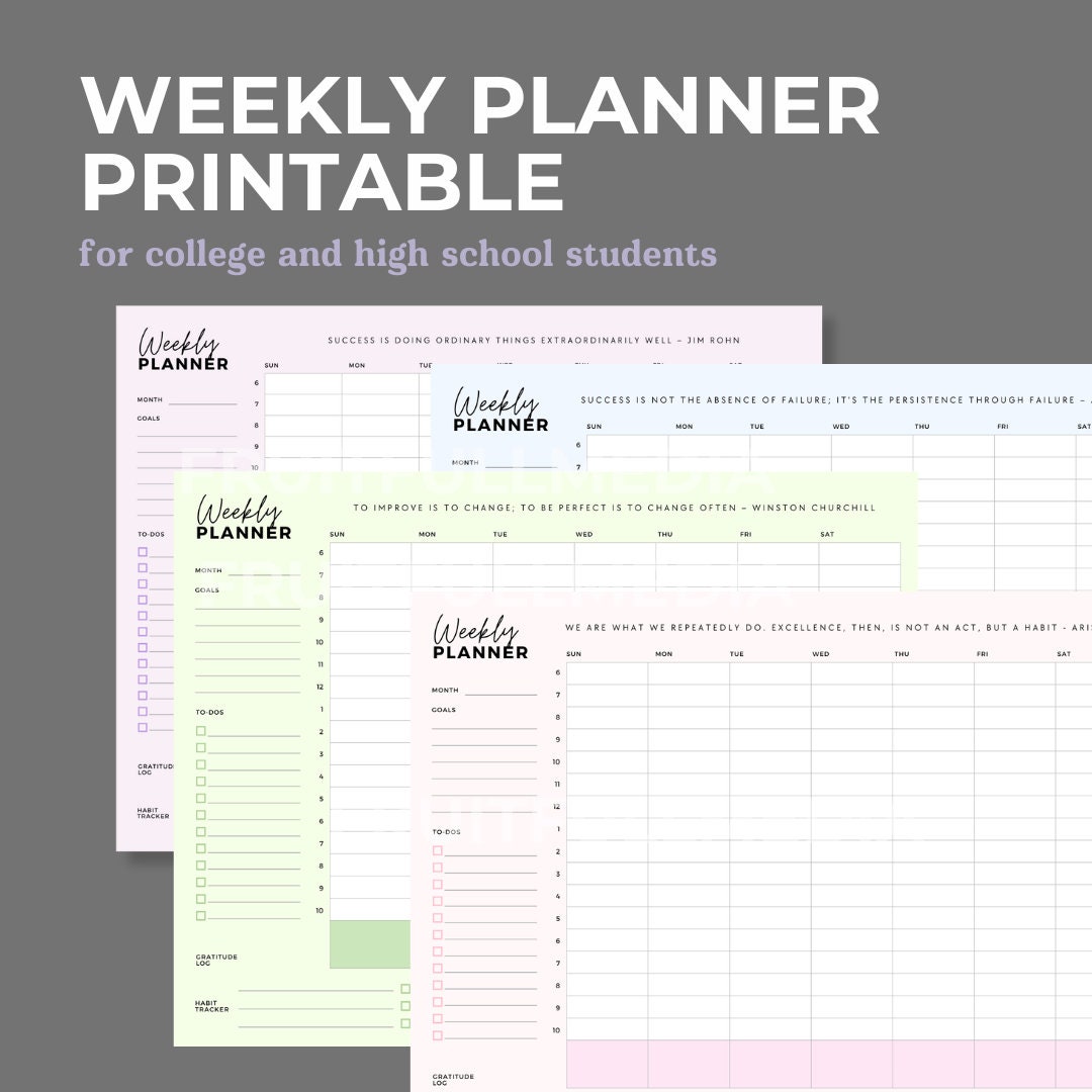 Student Weekly Planner Printable | Gratitude, Goals, To-do List ...
