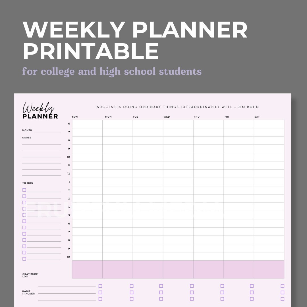 Weekly Planner for High School College Student Printable Gratitude Time ...