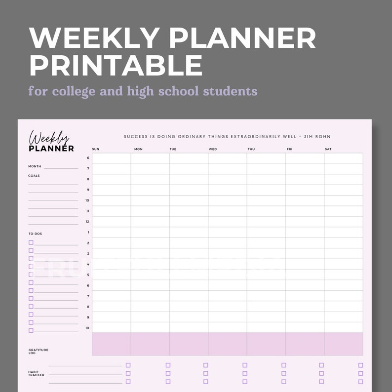Weekly Planner for High School College Student Printable Gratitude Time ...