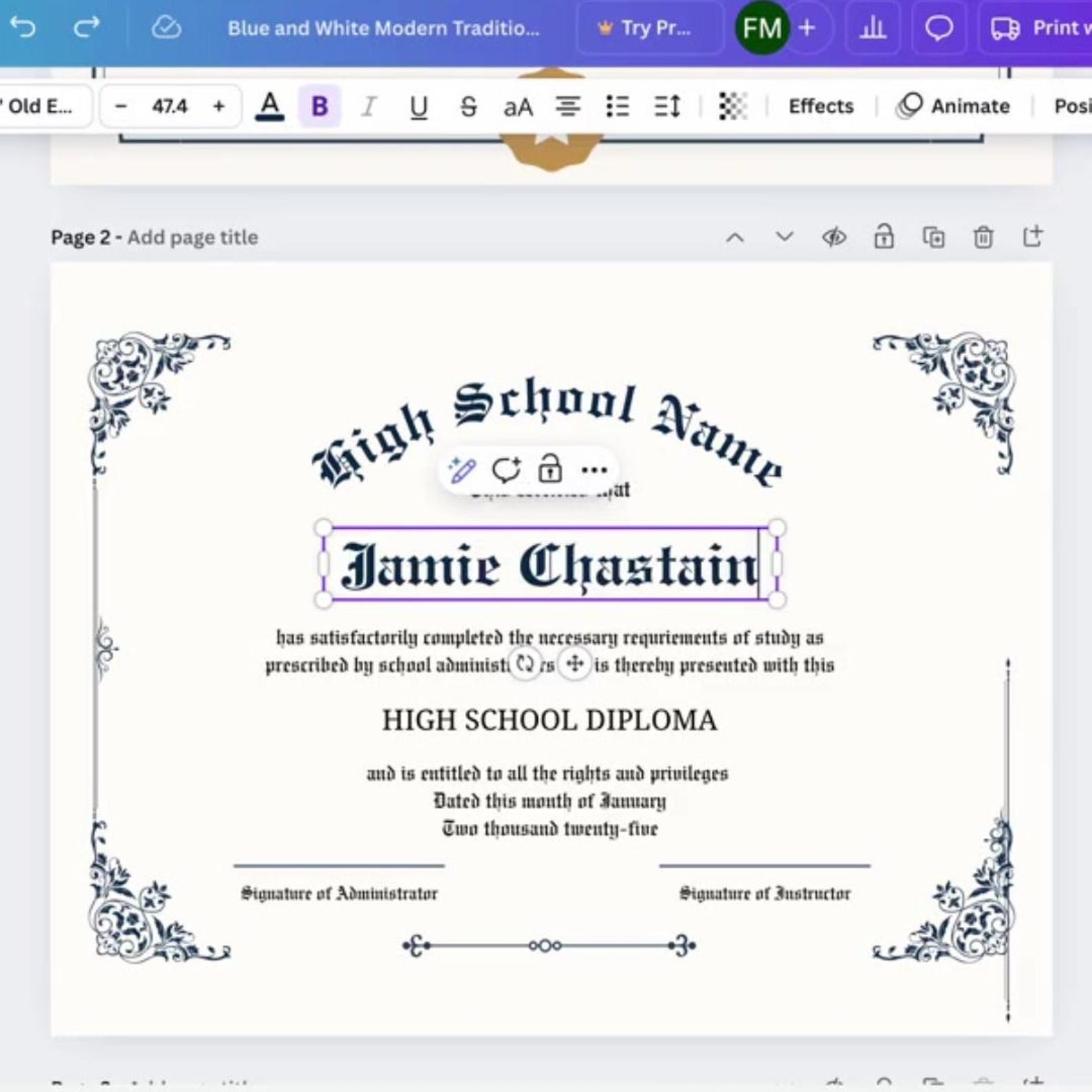 High School Diploma Template Canva Template Certificated Homeschool HS ...