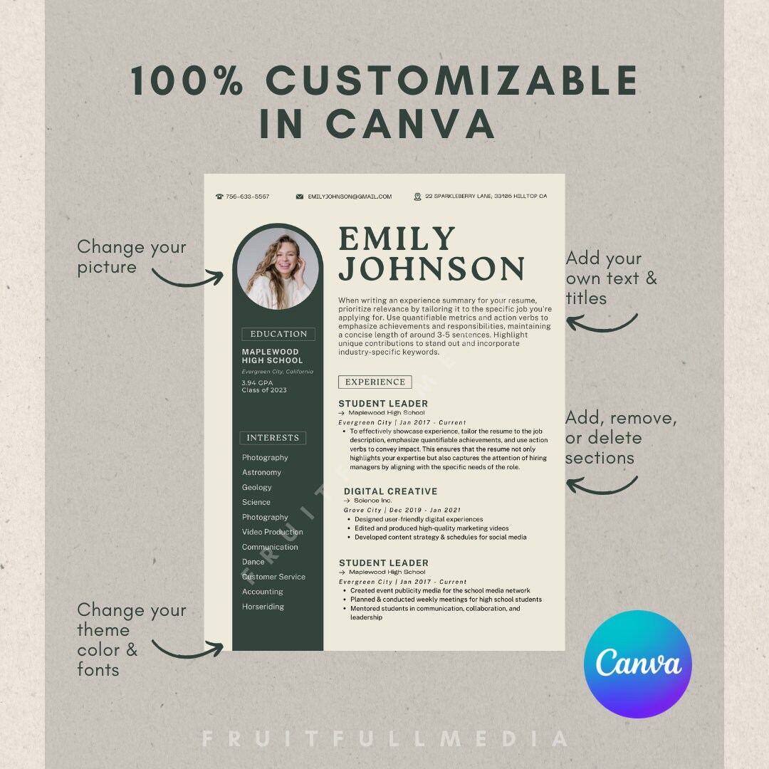 College Application Resume Template | Canva Teen Resume for School ...
