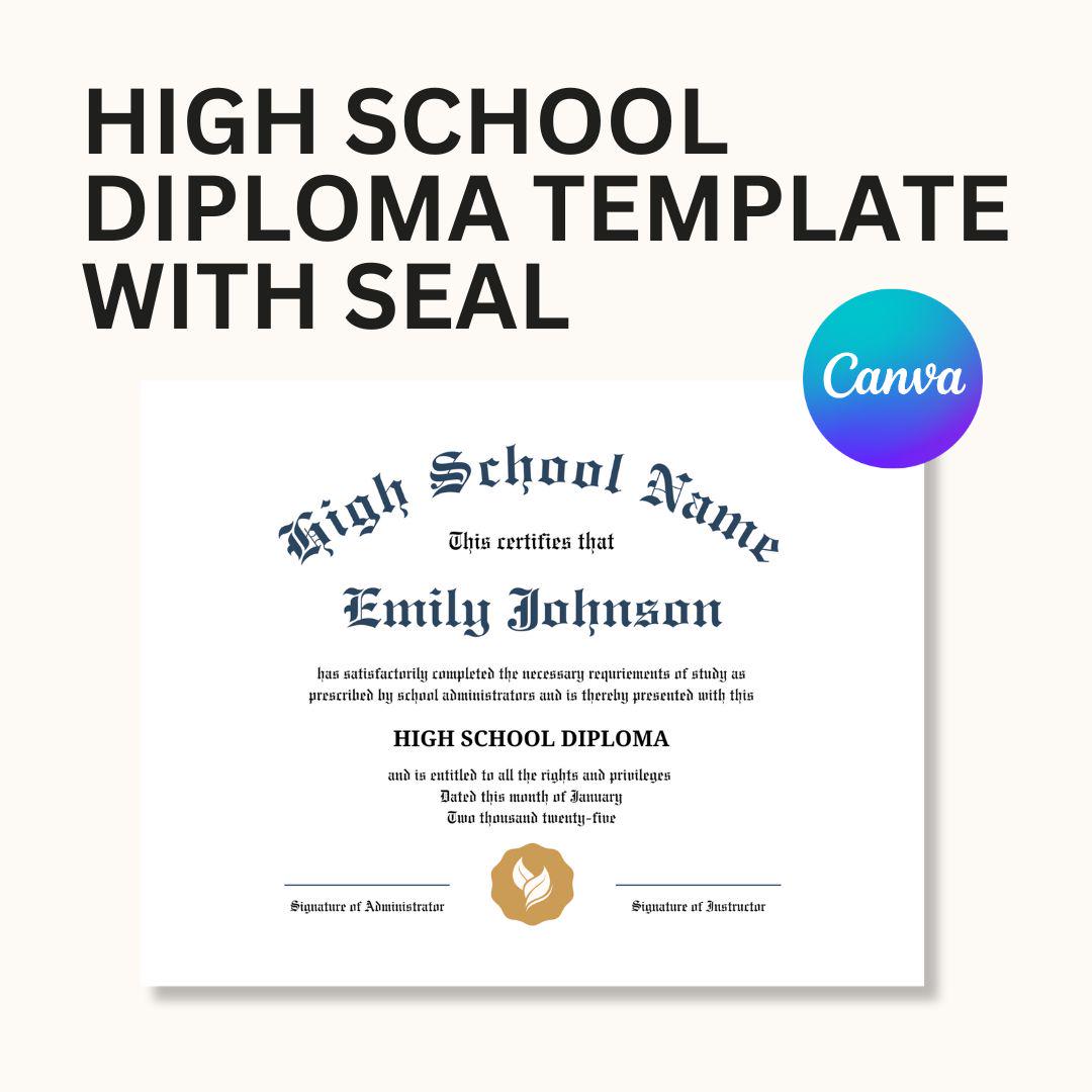 High School Diploma Template | Minimal Canva Certificated for ...