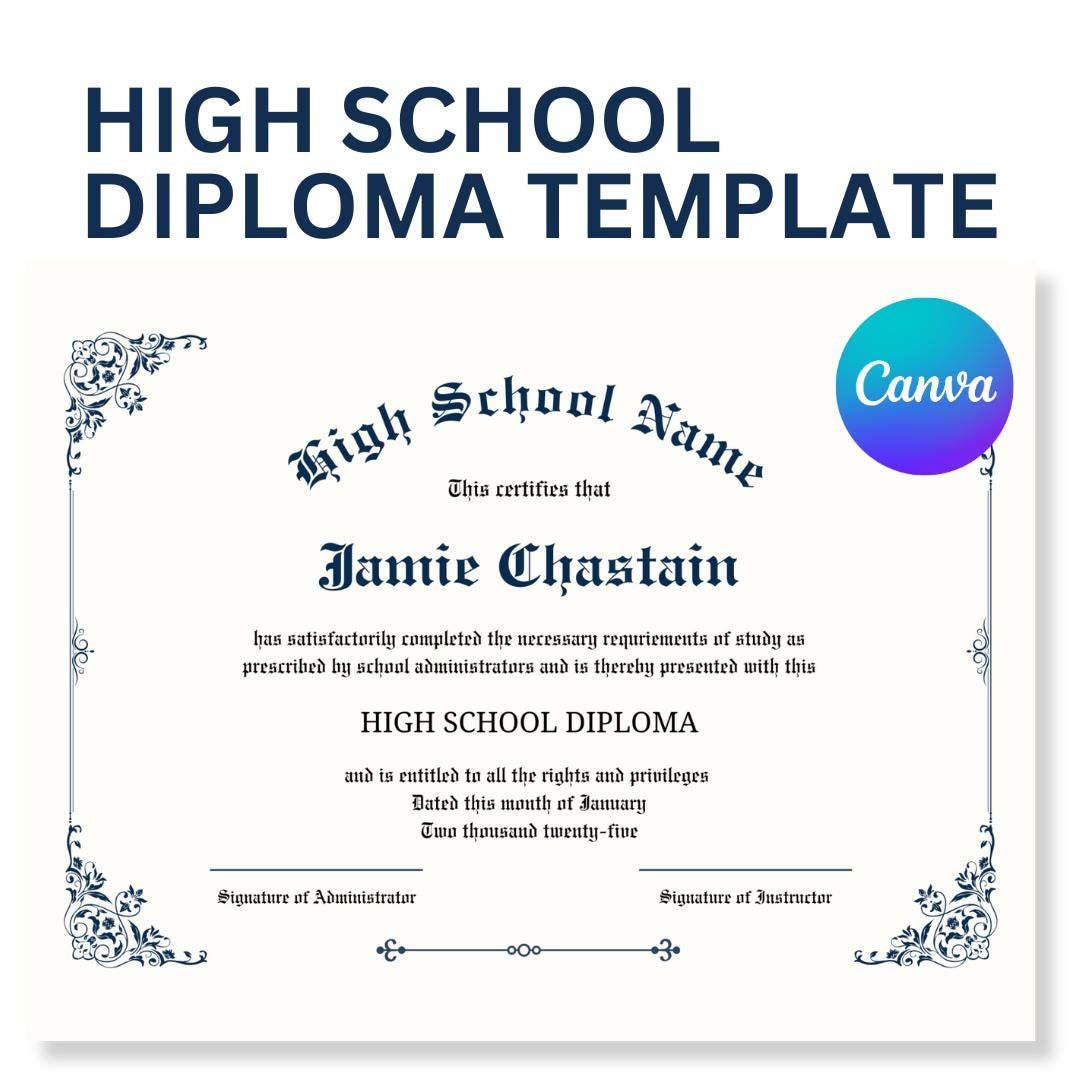 High School Diploma Template | Canva Template for Homeschool, Penn ...
