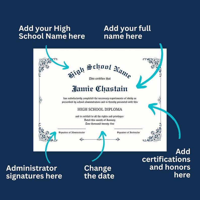 High School Diploma Template Canva Template Certificated Homeschool HS ...