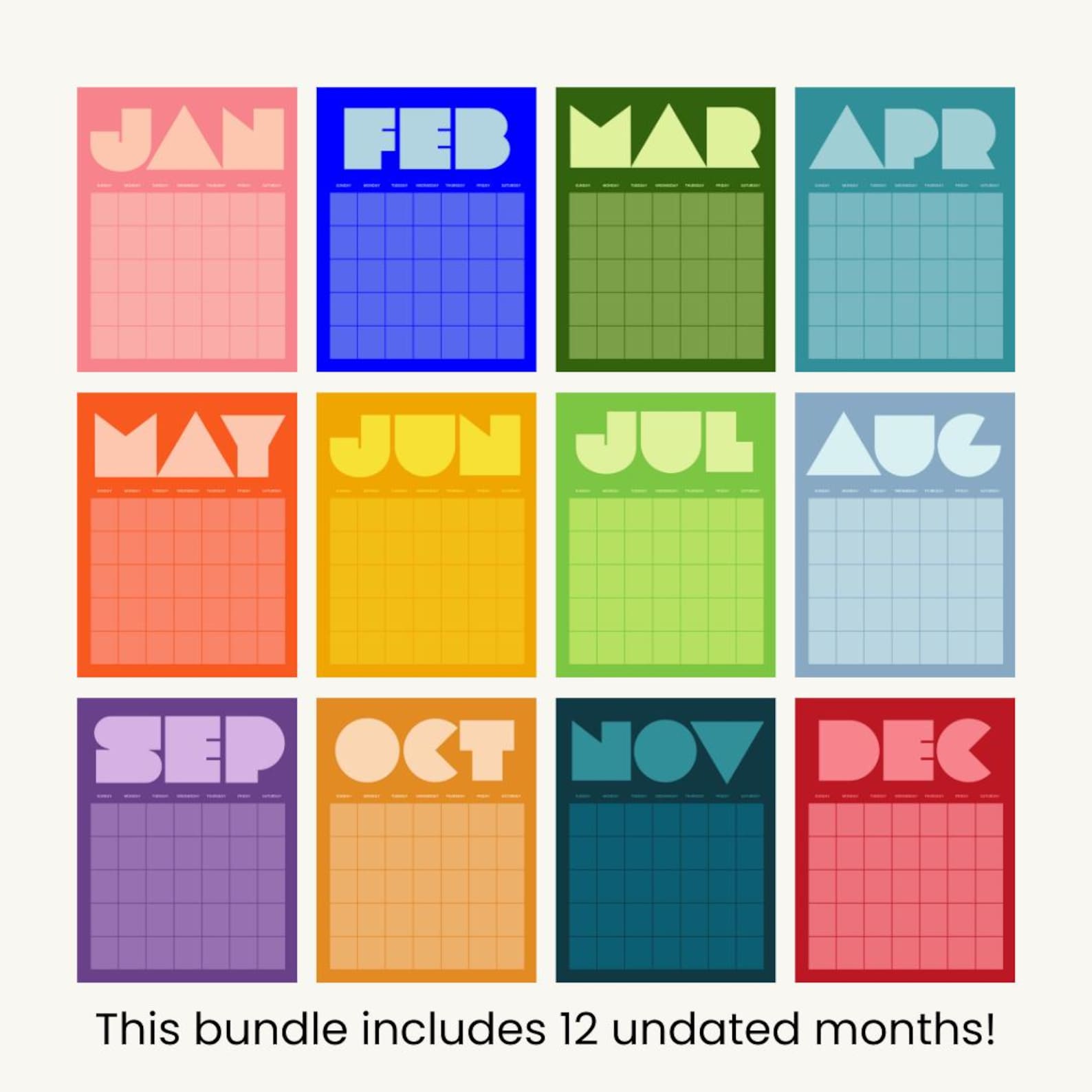 Editorial Calendar Printable Bold Vibrant Mid Century Modern Wall Art ...
