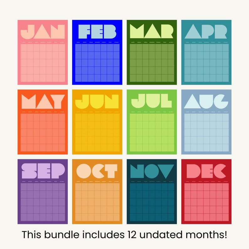 Editorial Calendar Printable Bold Vibrant Mid Century Modern Wall Art ...
