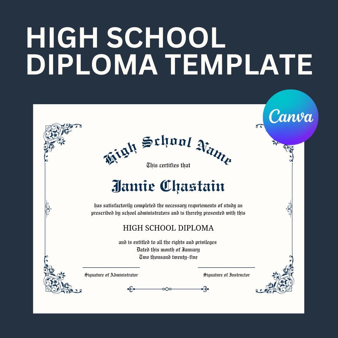 High School Diploma Template Canva Template Certificated Homeschool HS ...