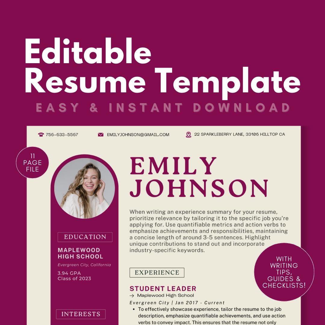 High School Resume Template | Canva Teen Resume for College ...