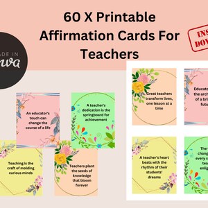 60 Printable Affirmation Cards for Teacher Appreciation Week, Digital ...