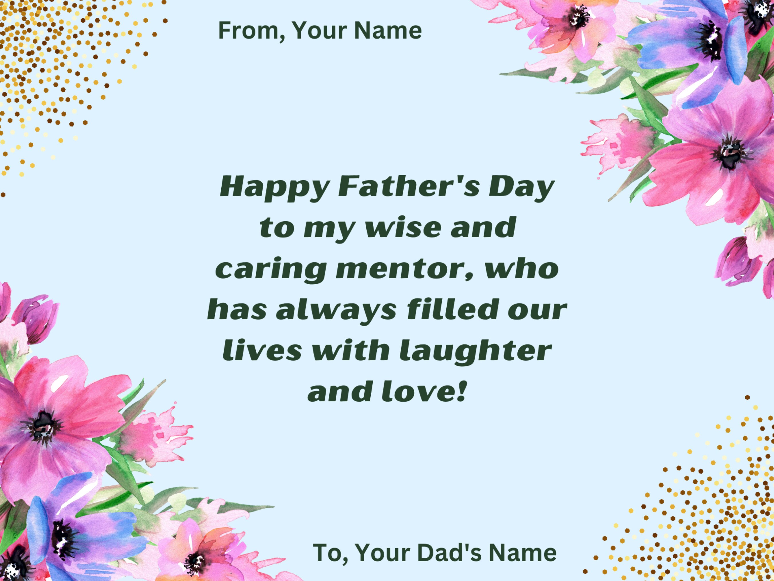 Editable Father's Day Greeting Card Printable – Floral Card ...
