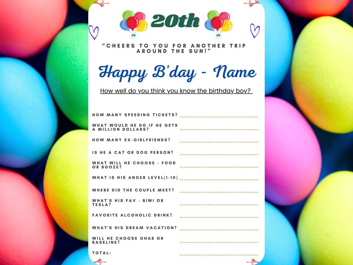 Who Knows the Birthday Boy Best - Editable Trivia Party Game - PDF ...