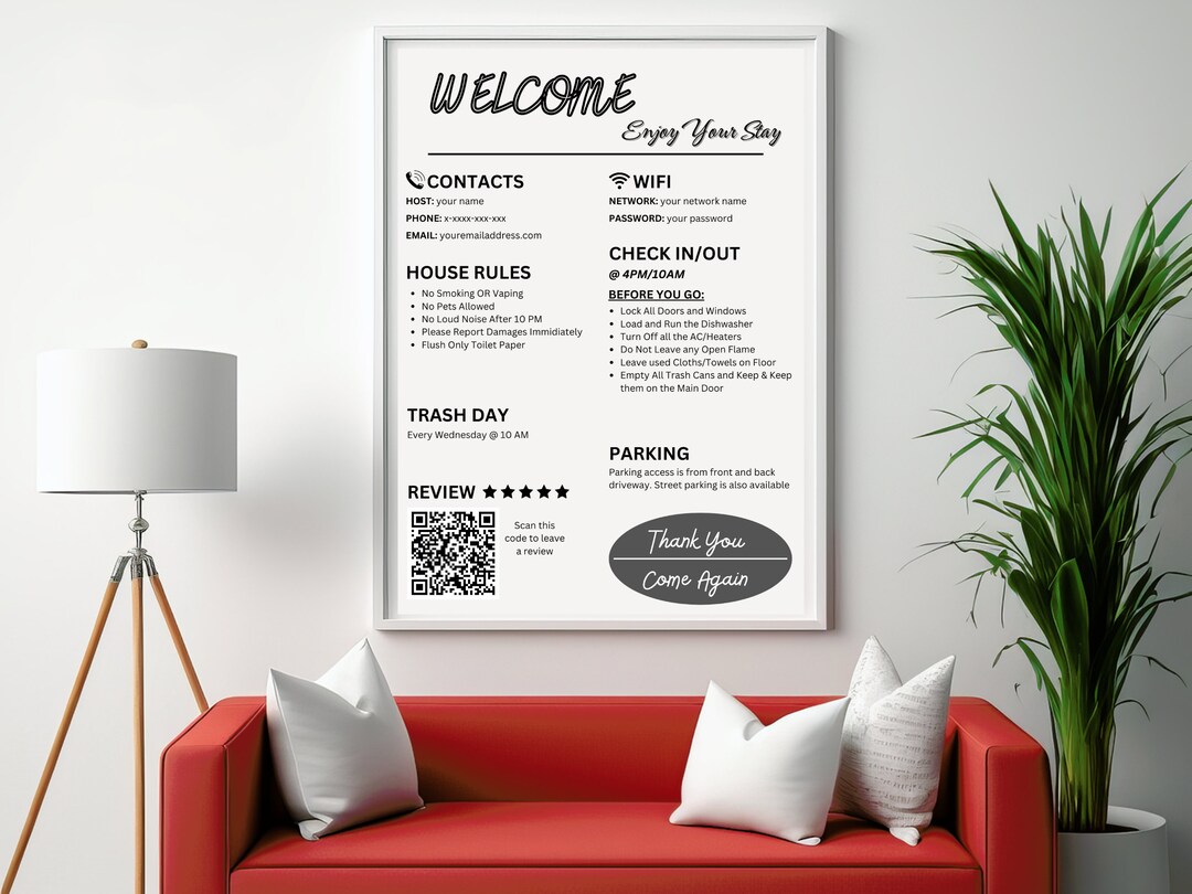 Airbnb Welcome Sign With QR Code: Modern Canva Editable Template for ...