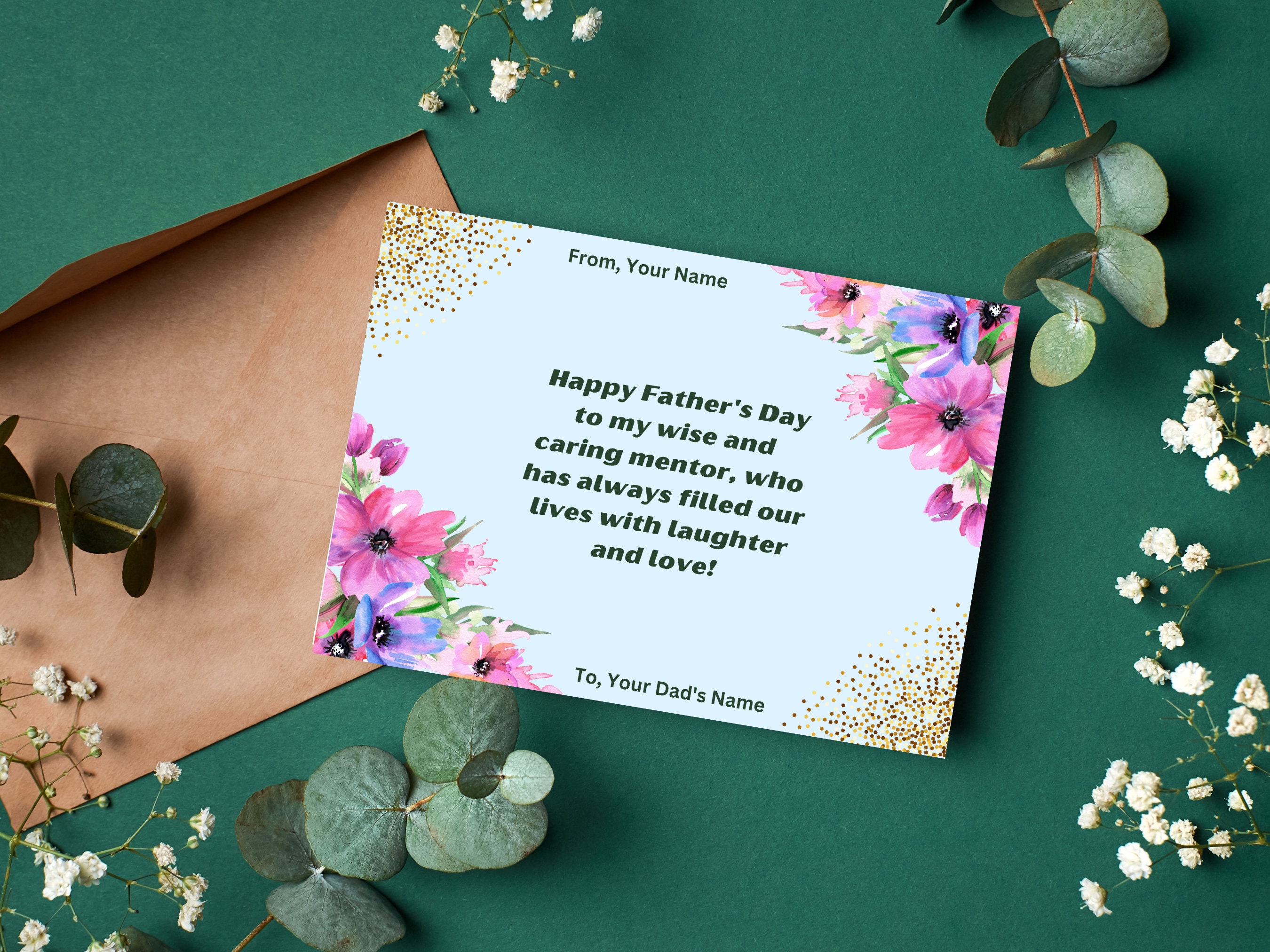 Editable Father's Day Greeting Card Printable – Floral Card ...