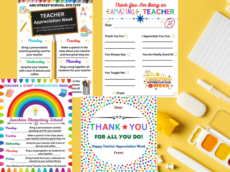 Printable Teacher Appreciation Week Bundle - Canva Editable Templates ...