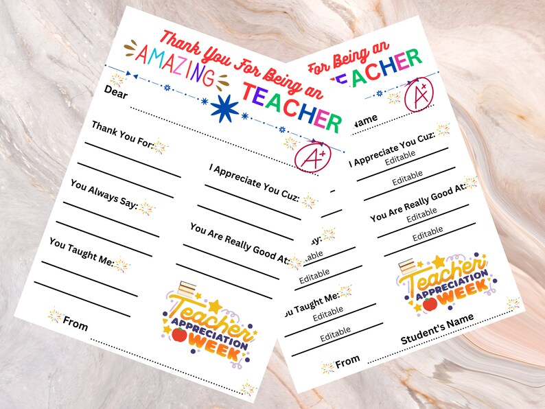 Teacher Appreciation Printable Template, Teacher Appreciation Week, All ...