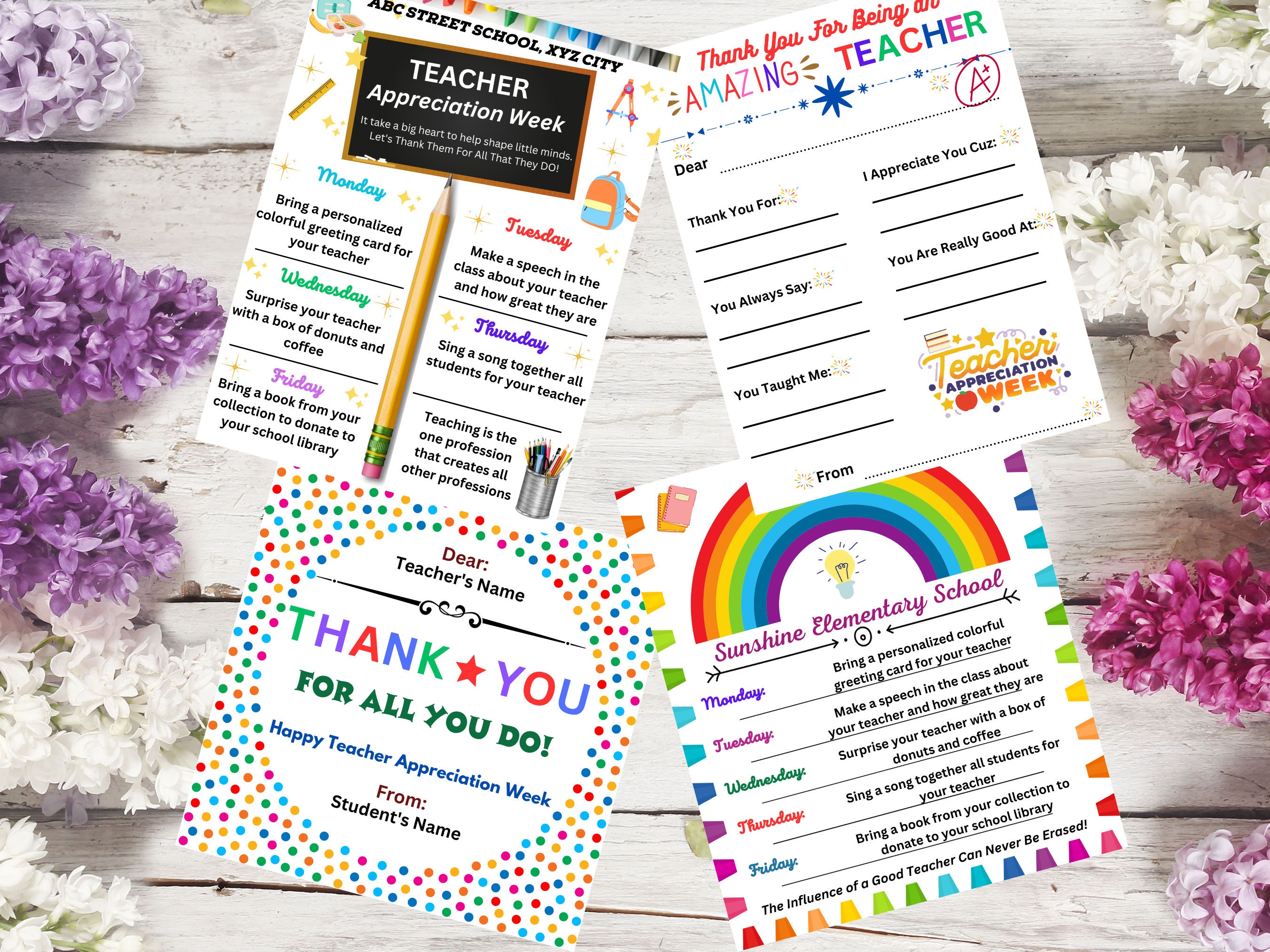 Printable Teacher Appreciation Week Bundle - Canva Editable Templates ...